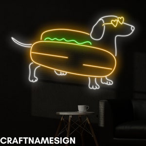 Hot Dog Dachshund Neon Sign, Dachshund Hot Dog Led Sign, Custom Neon ...