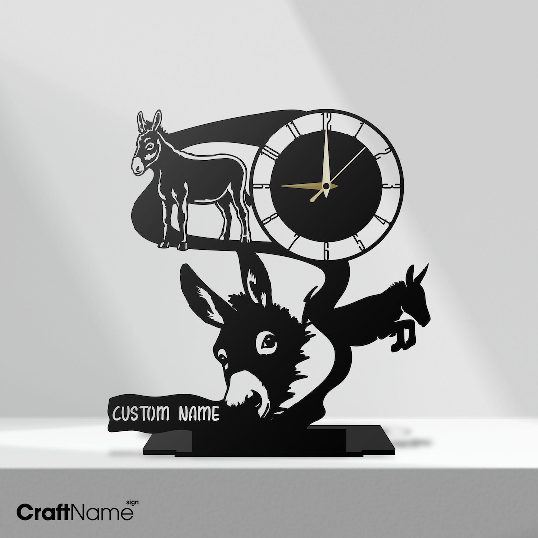Custom Donkey Metal Clock for Desk Sign, Personalized Donkey Farmhouse ...