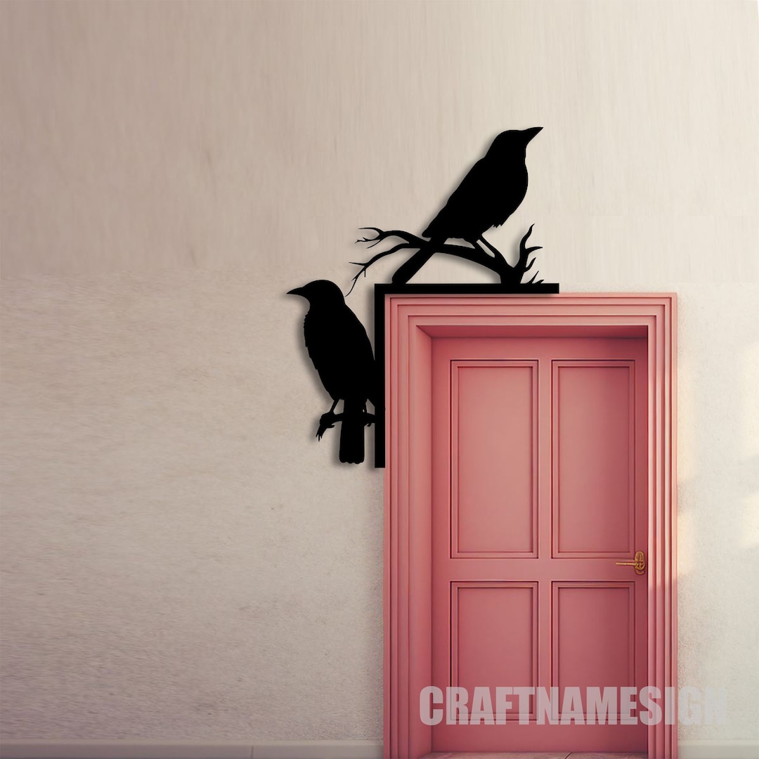 Crow on Branch Door Corner Metal Wall Art, Black Raven on Branch Door ...