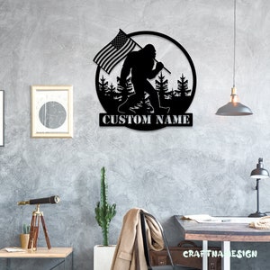 Custom Bigfoot US Flag Metal Wall Art LED Light - Personalized ...