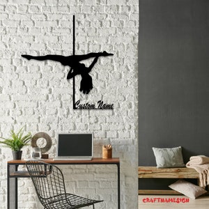 Custom Pole Dance Metal Wall Art LED Lights Personalized Girl Pole ...