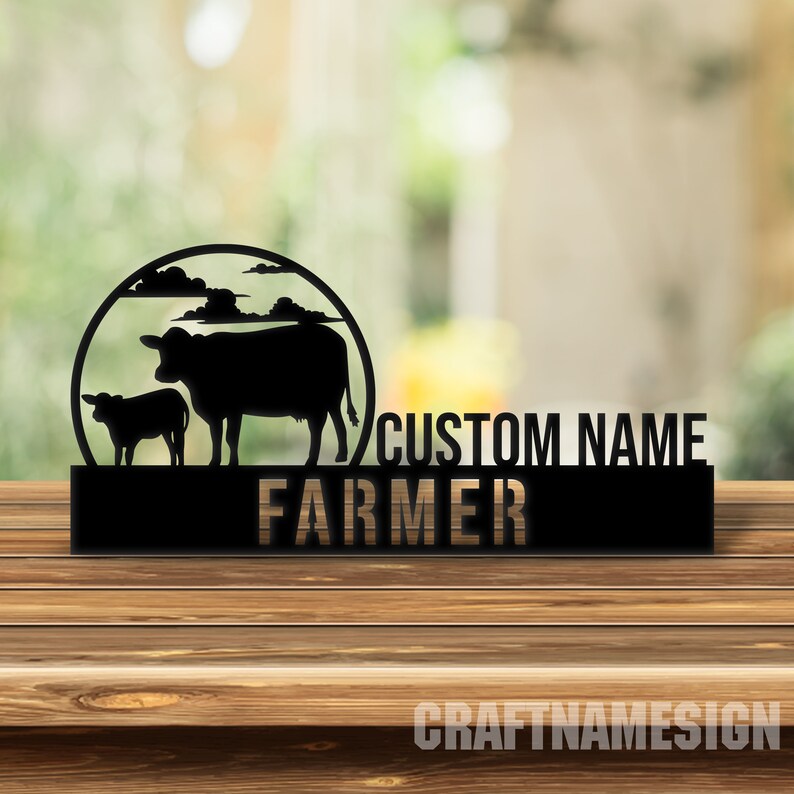 Custom Wooden Cow Farm Desk Name Plate, Cow Herdsman Metal Nameplate ...