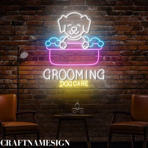 Grooming Dog Care Neon Sign, Dog Pet Grooming Led Sign, Custom Neon ...