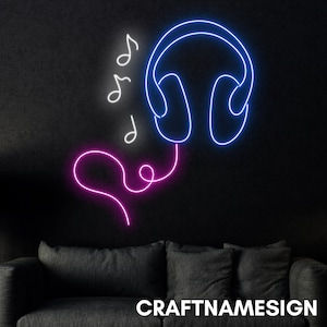 Headphone Music Note Neon Sign, Headphone Led Sign, Custom Neon Sign ...