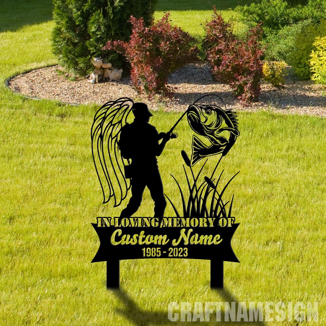 Custom Bass Fishing Fisherman Memorial Stake, Memorial Plaque With ...