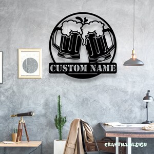 Custom Beer Bar Metal Wall Art LED Light - Personalized Beer Mug Cheers ...
