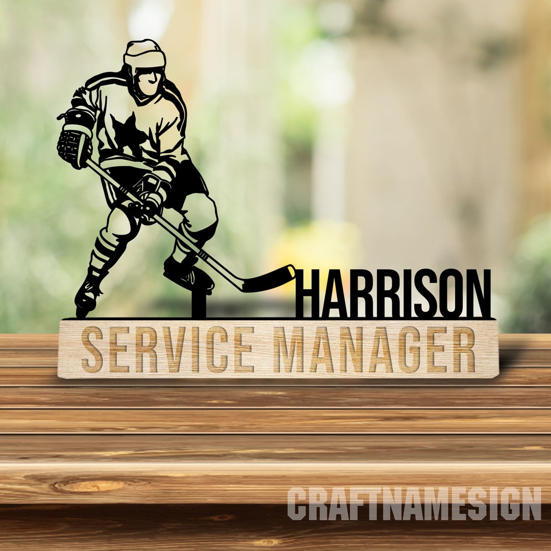 Custom Wooden Desk Name Plate for Hockey Lover, Hockey Metal Nameplate ...