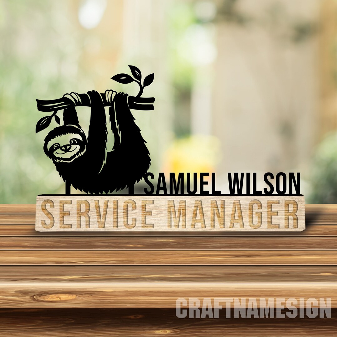 Custom Wooden Cute Sloth Desk Name Plate, Sloth Lover Metal Nameplate ...