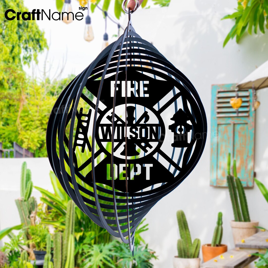 Custom Firefighter Wind Spinner Garden Hanging Sign, Wind Spinner ...