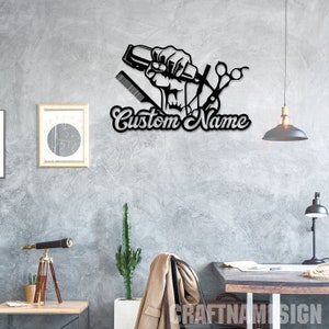 Personalized Barber Shop Metal Wall Art With LED Light Custom - Etsy