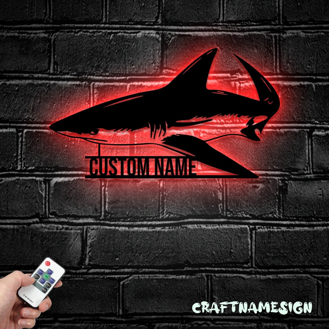 Custom Great White Shark Metal Wall Art Led Light Personalized Shark ...