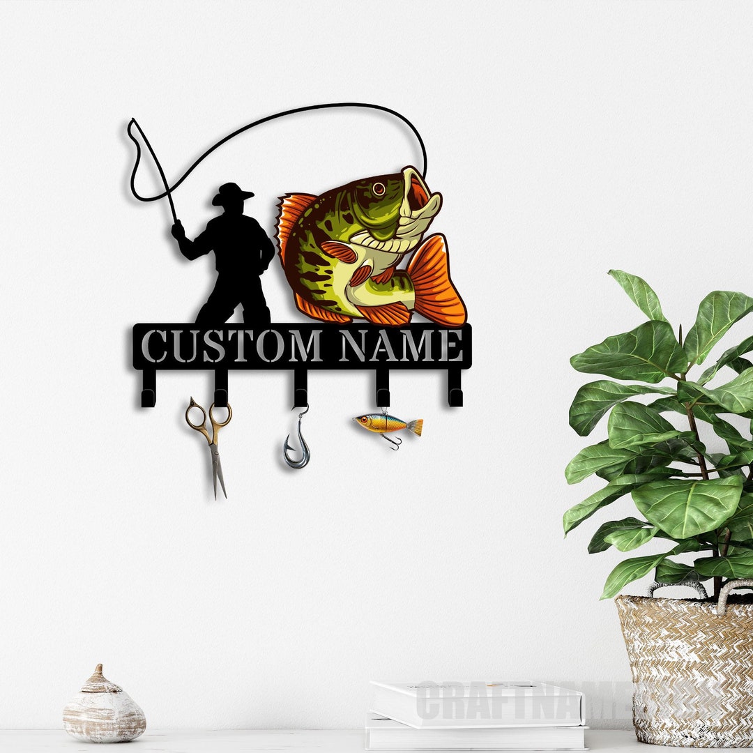 Custom Bass Fishing Metal Key Holder, Fisherman Entryway Coat Hook, Key ...