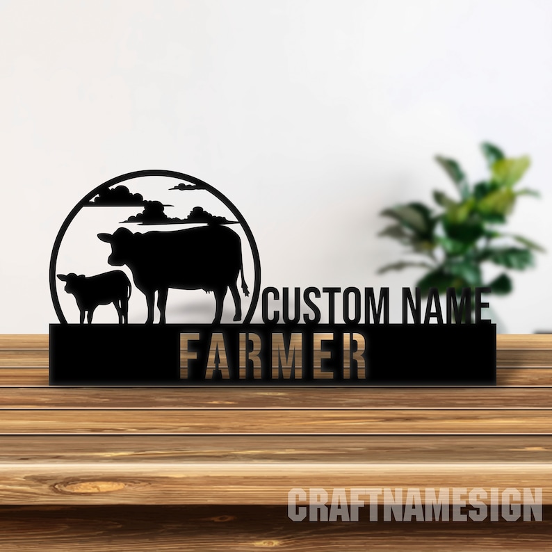 Custom Wooden Cow Farm Desk Name Plate, Cow Herdsman Metal Nameplate ...