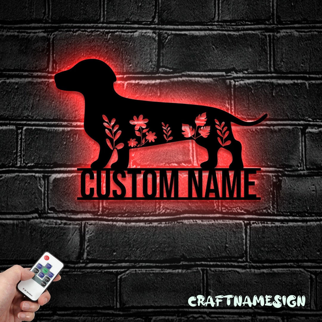 Custom Floral Dachshunds Metal Wall Art LED Light - Personalized Flower ...