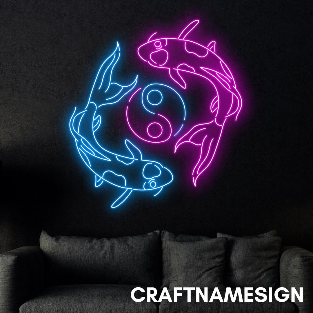 Yin and Yang Koi Fish Neon Sign, Yin Yang Koi Fish Led Sign, Custom ...