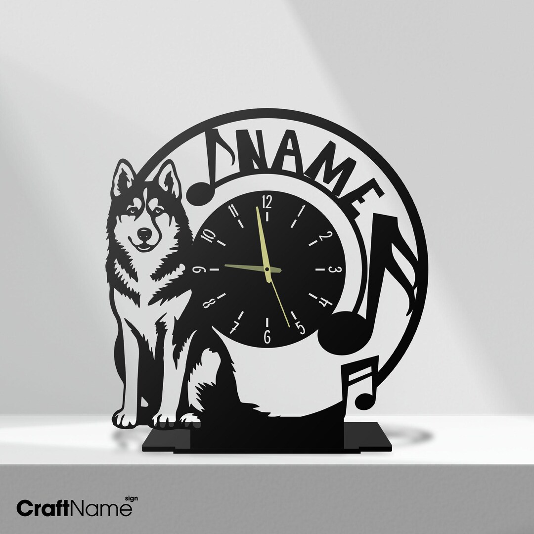 Custom Siberian Husky Dog Metal Silent Clock for Desk, Personalized ...