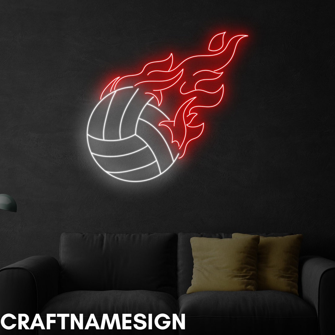 Volleyball Fire Neon Sign, Fire Volleyball Led Sign, Custom Neon Sign ...