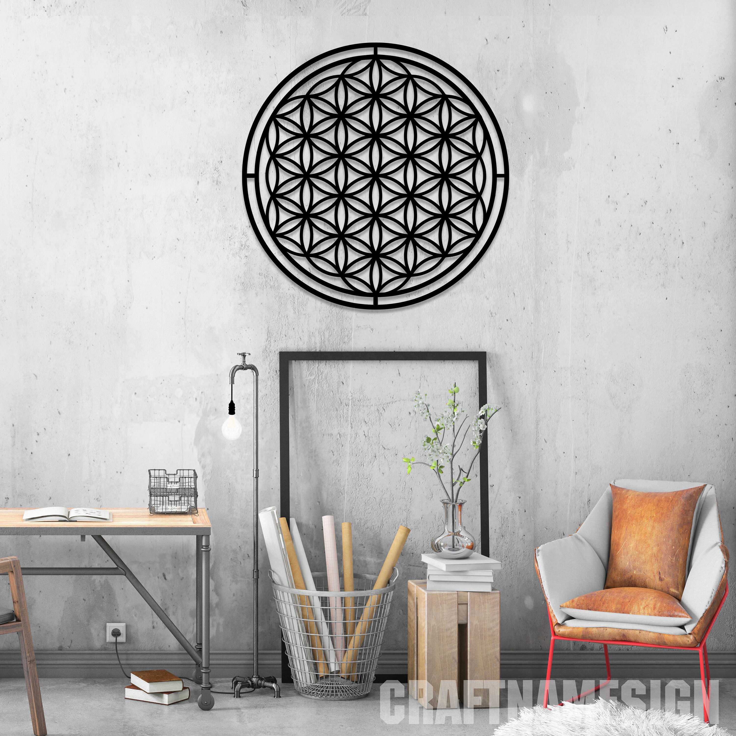 Sacred Geometry Metal Wall Art Led Light, Home Meditation Metal Yoga ...