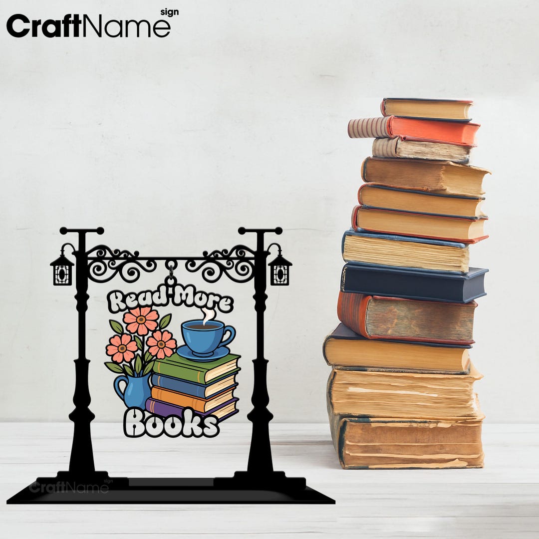 Coffee and Floral Book UV Printed Library Sign, Metal Desk Art for ...
