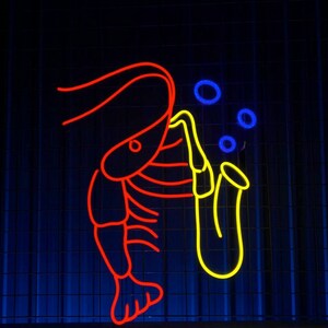 Shrimp Blows Trumpet Neon Sign, Shrimp Led Sign, Custom Neon Sign ...