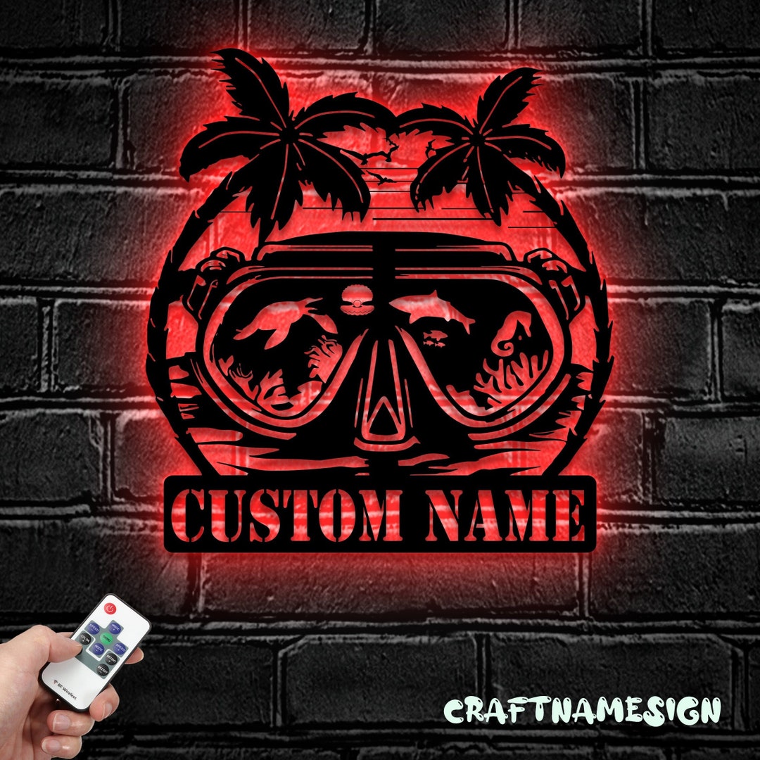 Custom Scuba Diving Mask Metal Wall Art LED Light - Personalized Scuba ...