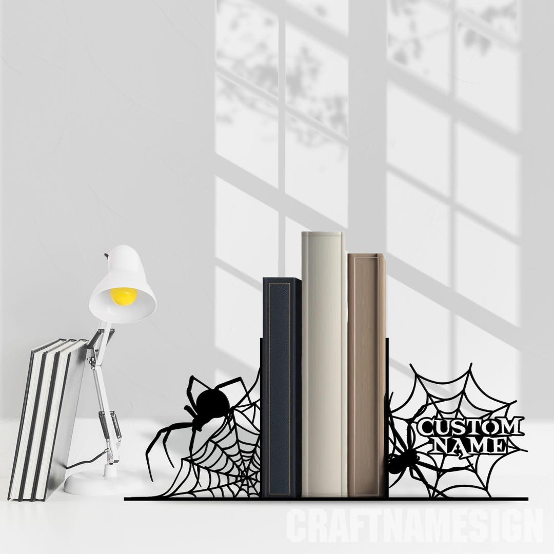 Custom Spider Web Bookend Metal Office Decor, Personalized Name Book ...