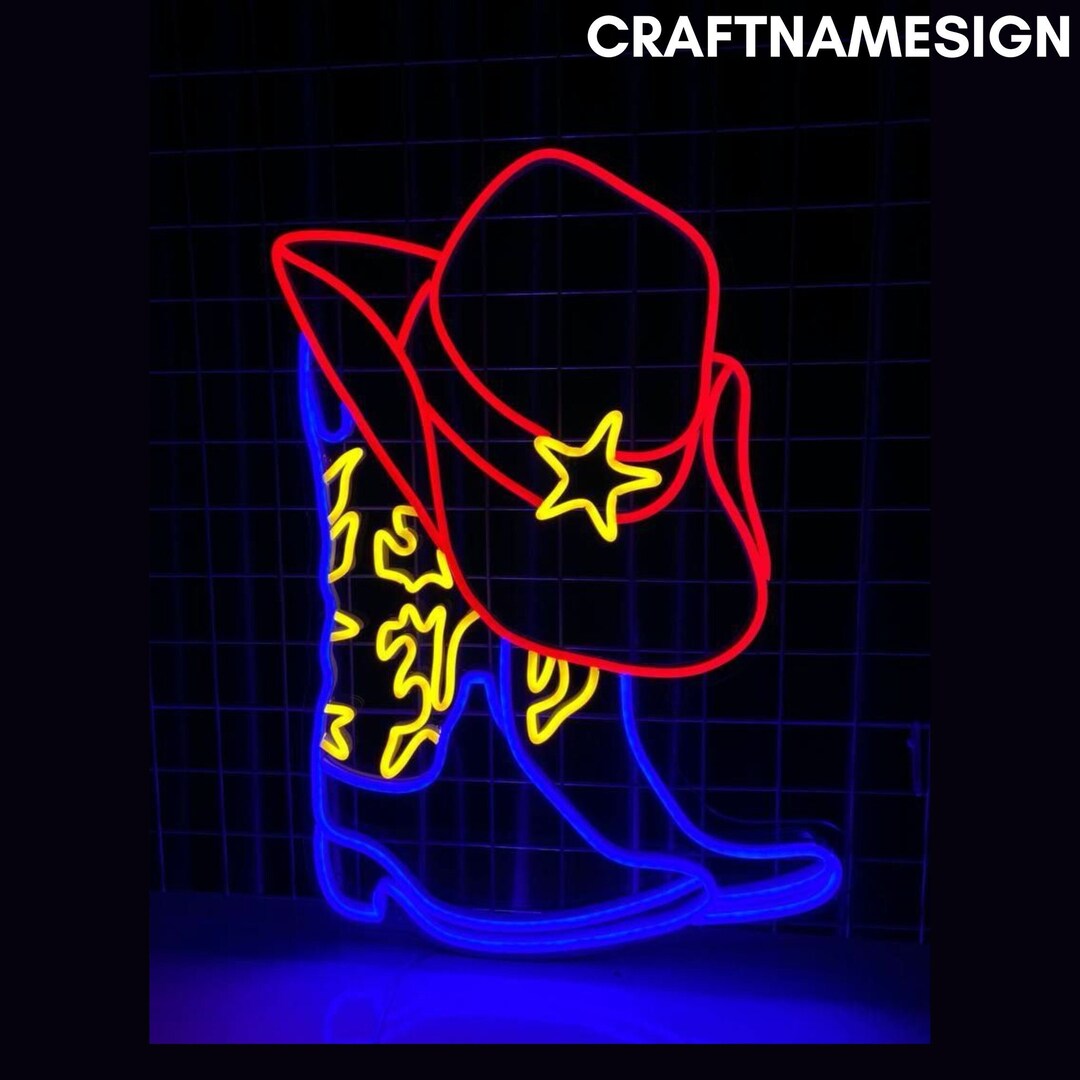 Cowboy Boots Hat Neon Sign, Cowboy Boots Led Sign, Custom Neon Sign ...