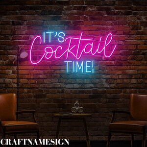 It's Cocktail Time Neon Sign, Cocktail Led Sign, Custom Neon Sign ...