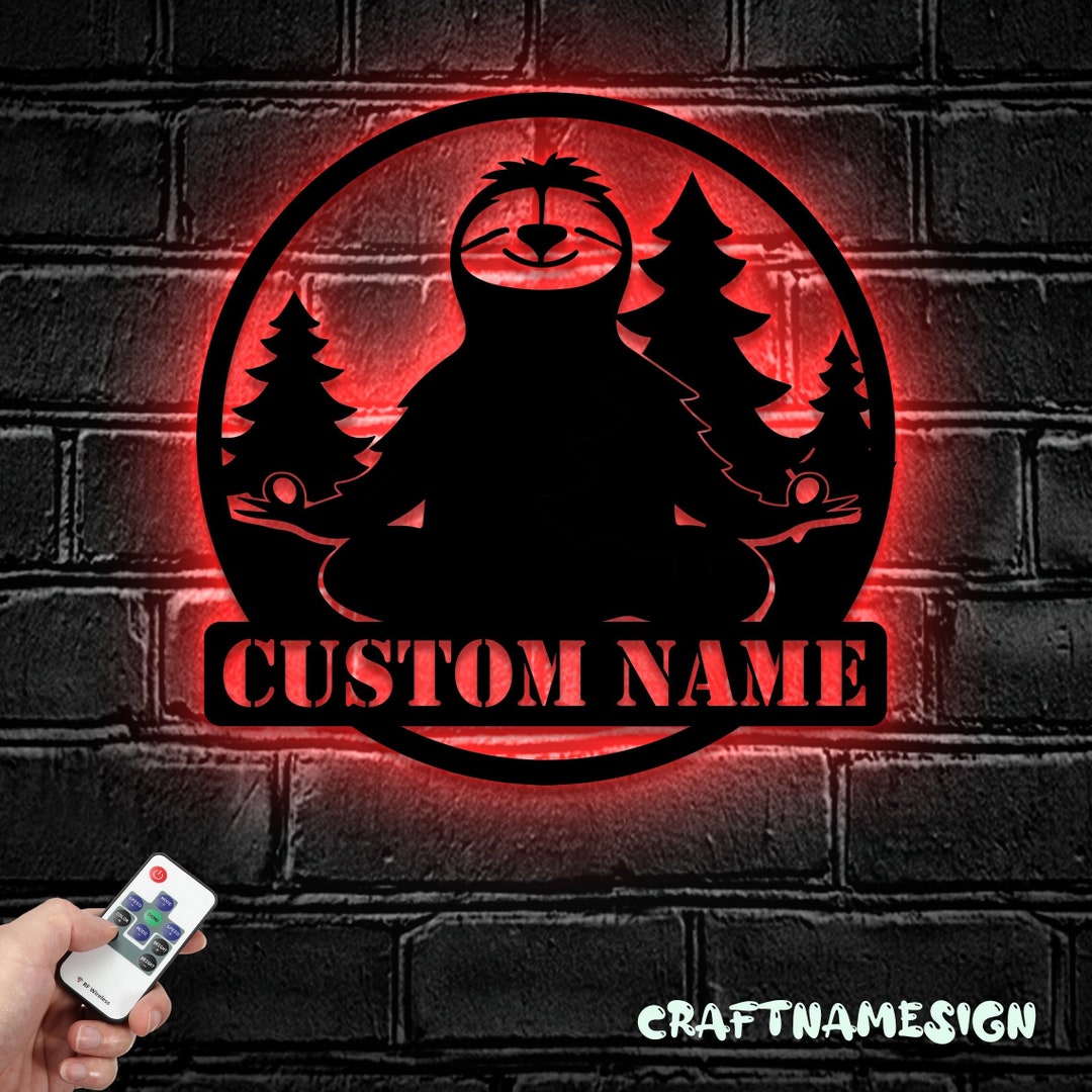 Custom Sloth Yoga Namaste Metal Wall Art LED Light - Personalized Funny ...