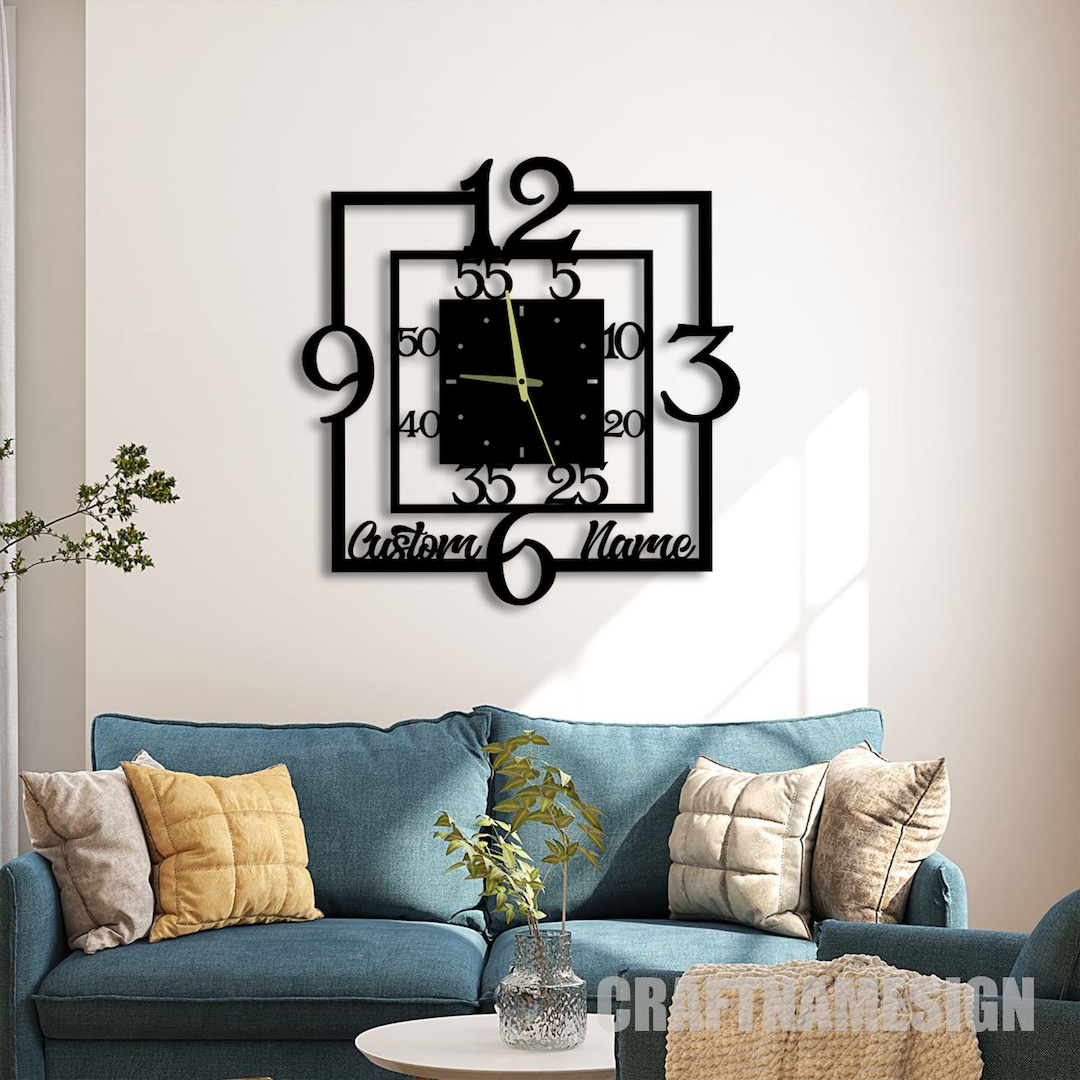 Custom Modern Square Number Wall Clock, Personalized Number Large ...