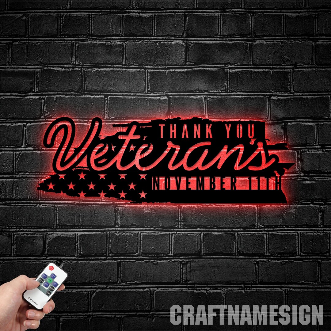 Thank You Veterans November 11th Metal Wall Art Led Light, Veteran Name ...