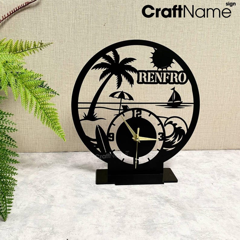 Personalized Coastal Desk Clock, Beach Themed Metal Decor for Office ...