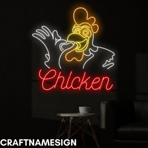 Cute Chicken Neon Sign, Fried Chicken Led Sign, Custom Neon Sign, Fried ...