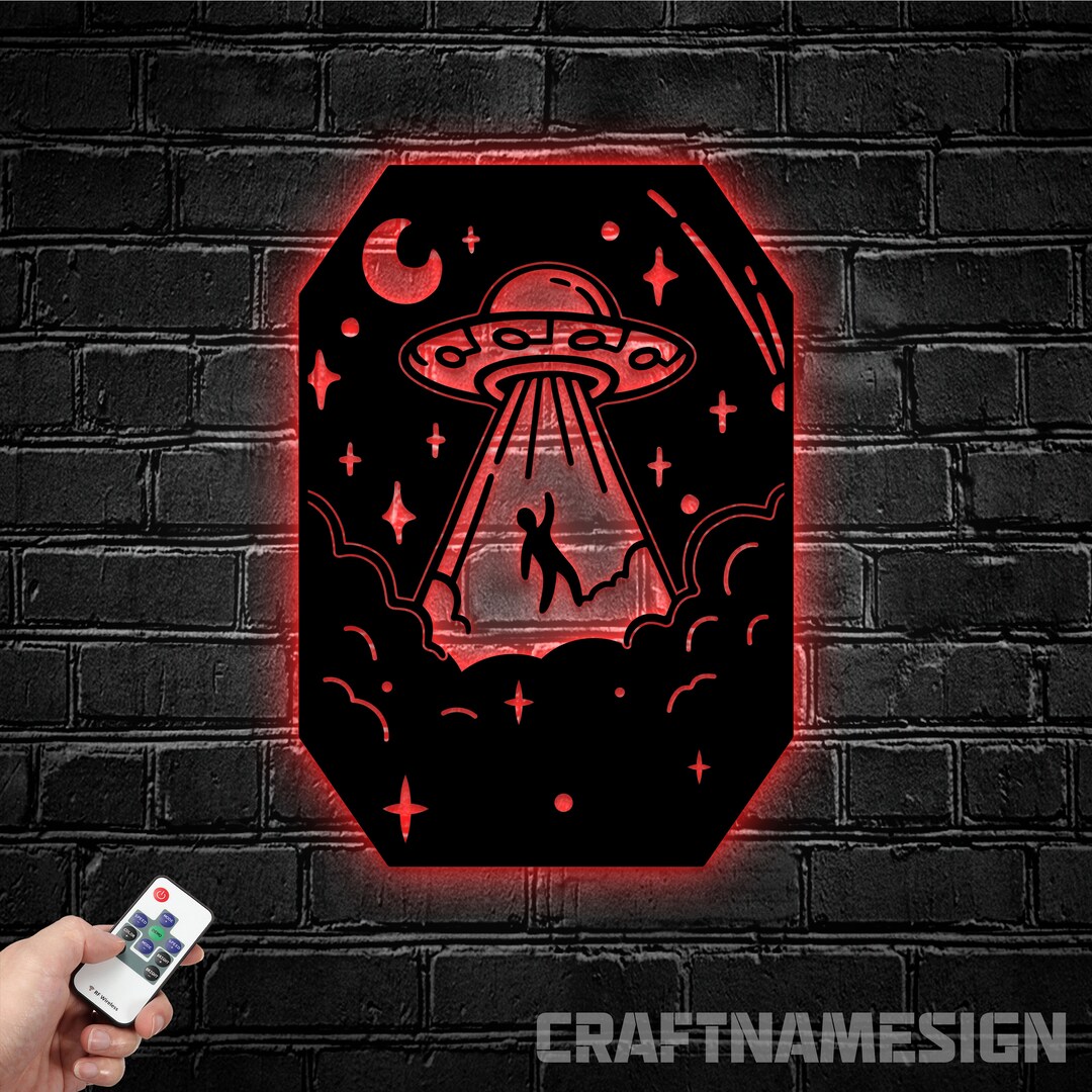Custom UFO Metal Wall Art LED Light Personalized Sasquatch Name Sign ...