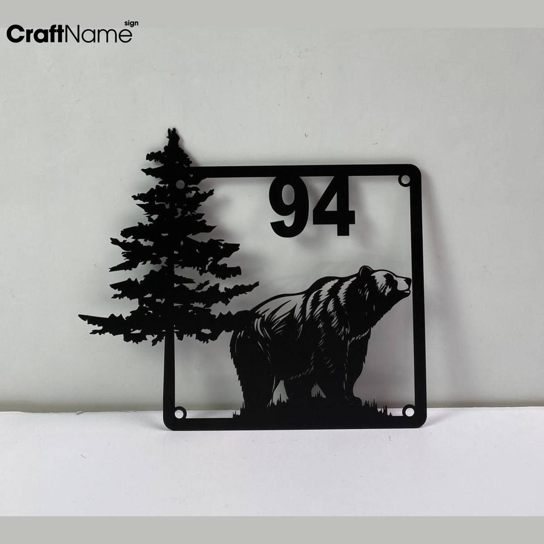 Custom Black Bear Metal Address Decor, Personalized Bear House Number ...