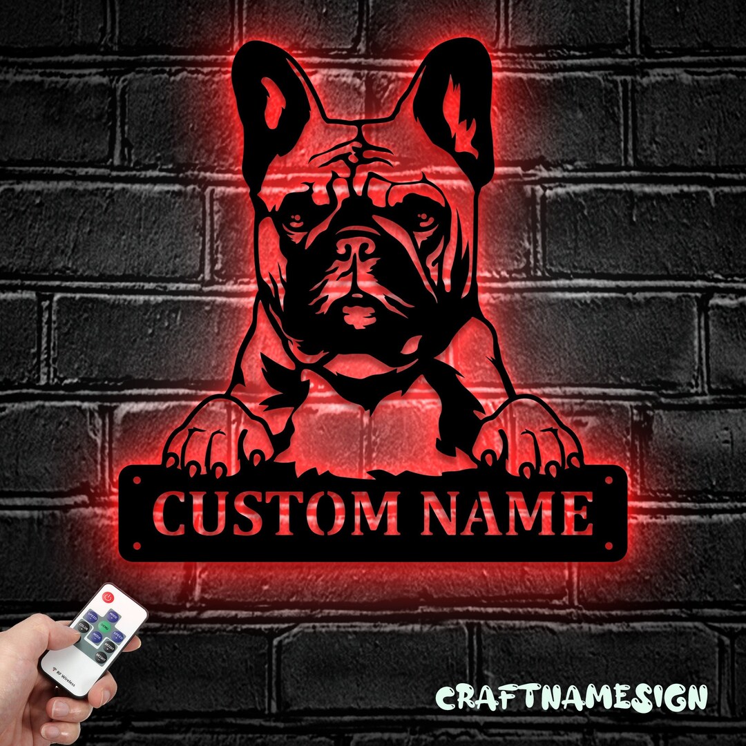 Custom French Bulldog Metal Wall Art LED Light - Personalized Frenchie ...