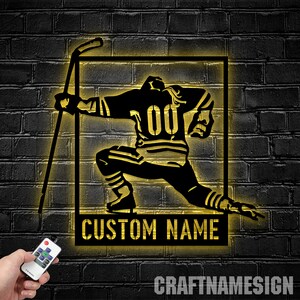 Personalized Girl Hockey Metal Sign, LED Hockey Stick Metal Wall Art ...