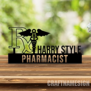 Custom Wooden Pharmacy Desk Name Plate, Pharmacist Metal Nameplate for ...