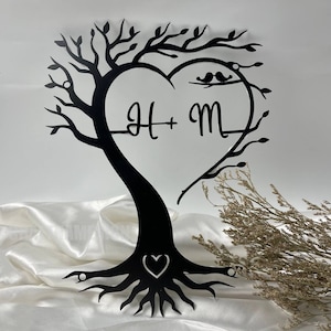 Personalized Unique Tree Heart & Names Metal Wall Art Led Light, Tree ...