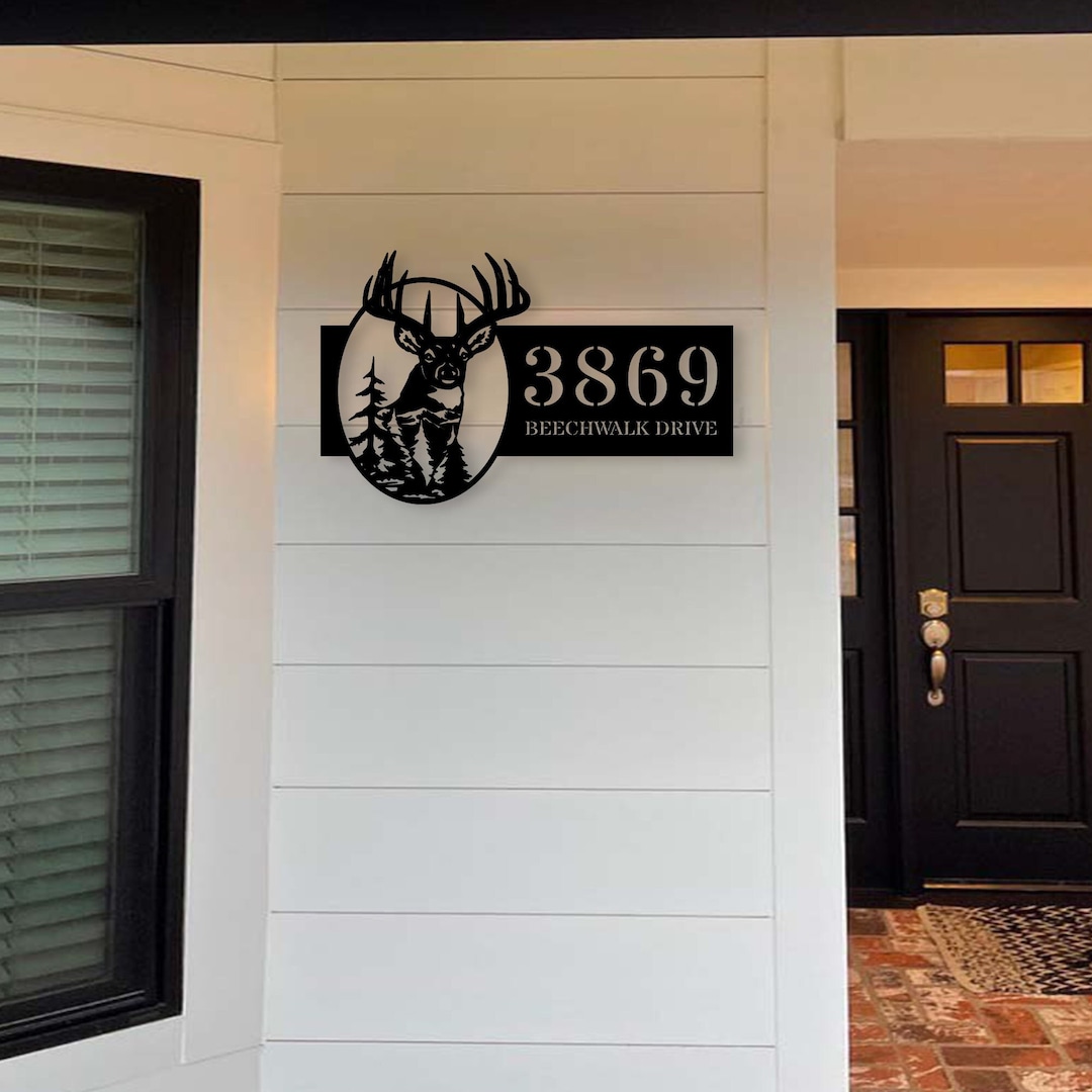 Personalized Deer Forest Wild Life Metal Address Sign, Deer Gift House ...