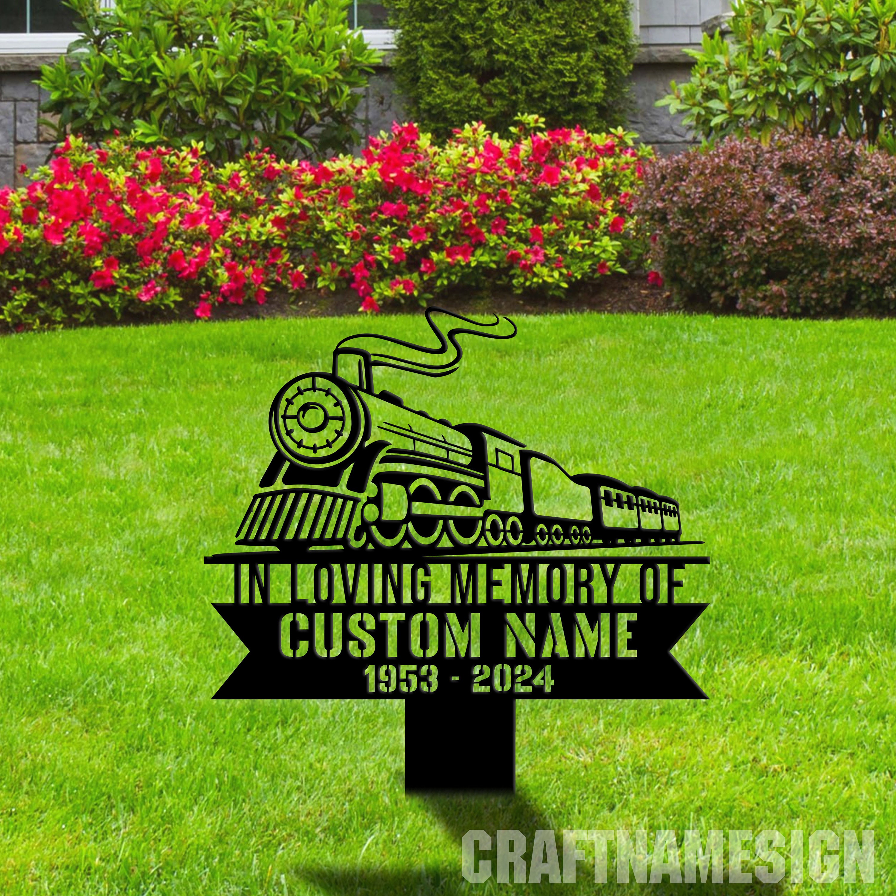 Custom Train Memorial Stake, Cemetery Stake, Train Memorial Decor, in ...