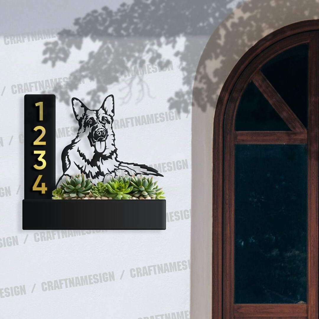 Custom German Shepherd Succulents Planter House Number Sign, Planter ...