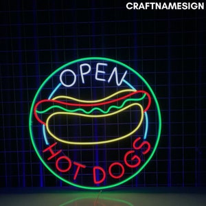 Open Hot Dog Neon Sign, Hot Dog Led Sign, Custom Neon Sign, Fast Food ...