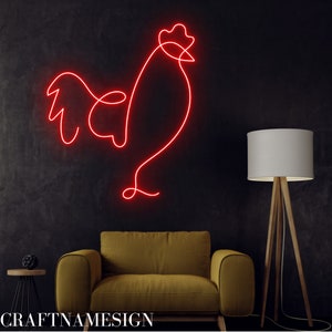 Minimalist Chicken Neon Sign, Chicken Line Led Sign, Custom Neon Sign ...