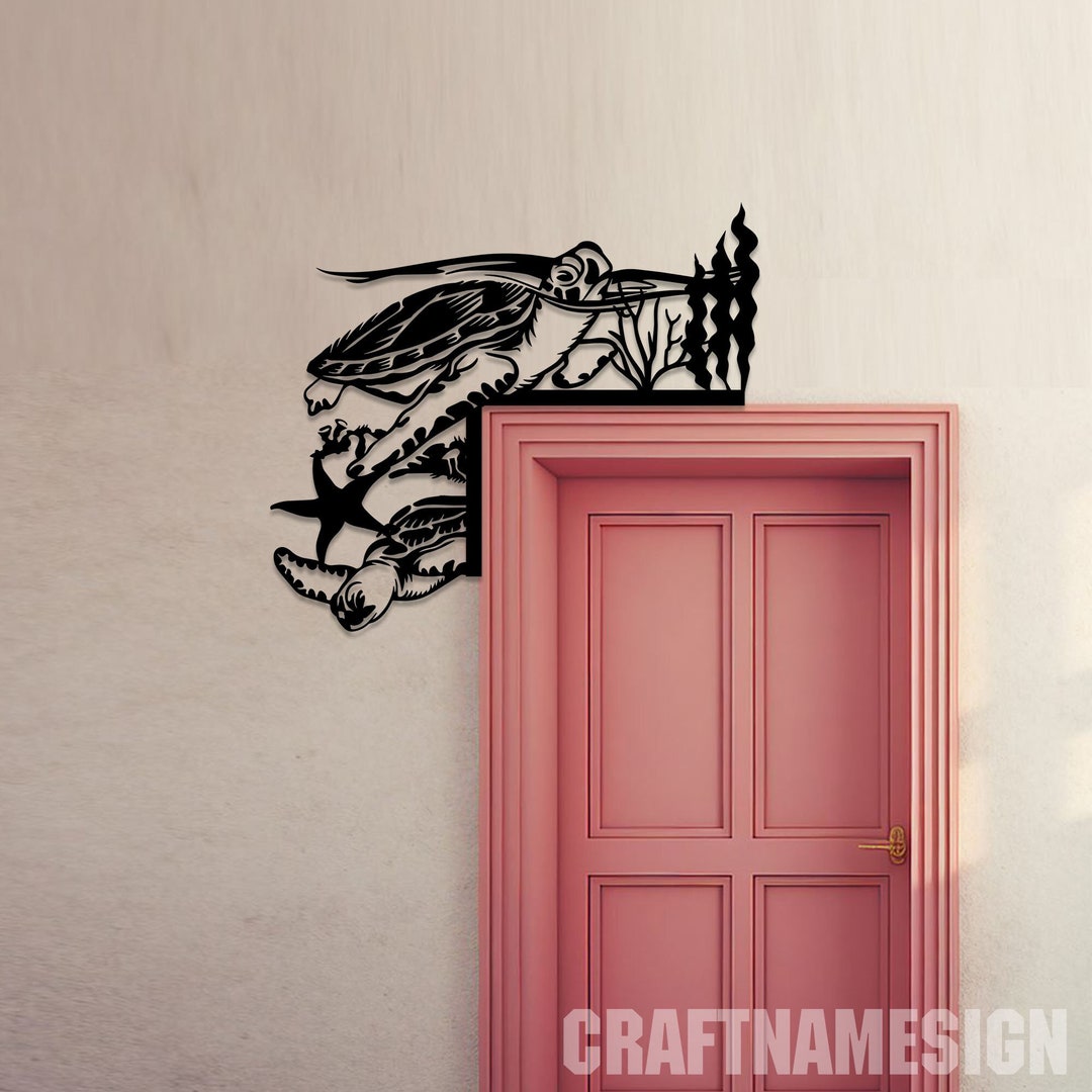 Sea Turtle Swimming Door Corner Metal Wall Art, Turtle Beach Door ...