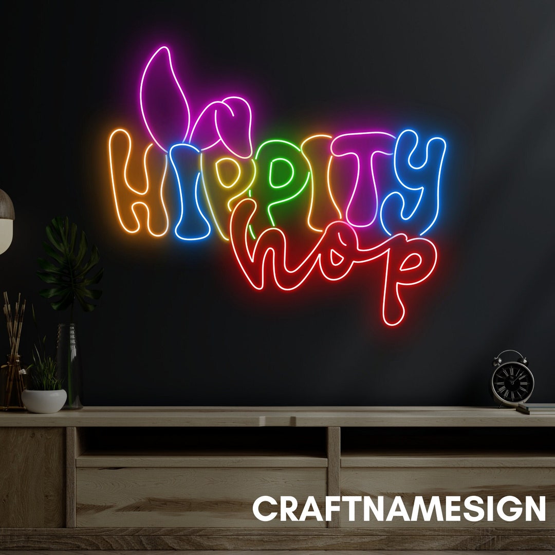 Hippity Hip Hop Bunny Neon Sign, Happy Easter Bunny Day Led Sign ...