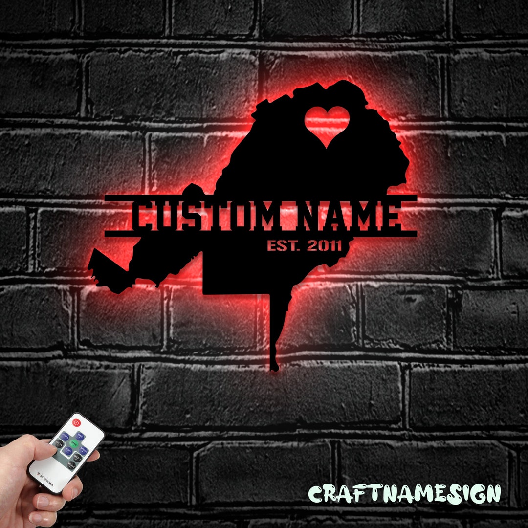 Custom Connecticut Map Metal Wall Art LED Light Personalized ...