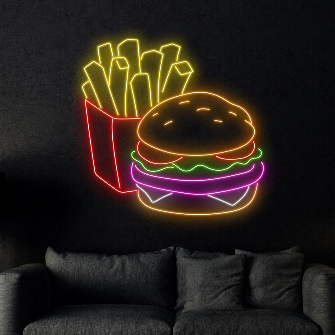 Hamburger Neon Sign, French Fried Led Sign, Custom Neon Sign, Fast Food ...