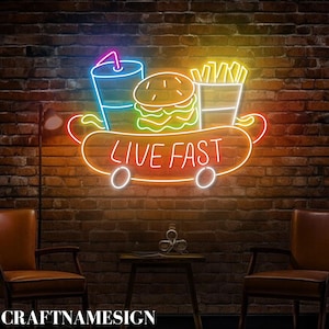 Live Fast Neon Sign, Fast Food Led Sign, Custom Neon Sign, Burger ...