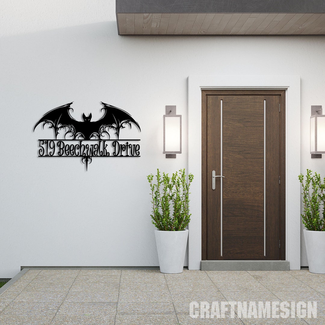 Personalized Bat Outdoor Address Metal Sign, Bat Halloween House Number ...